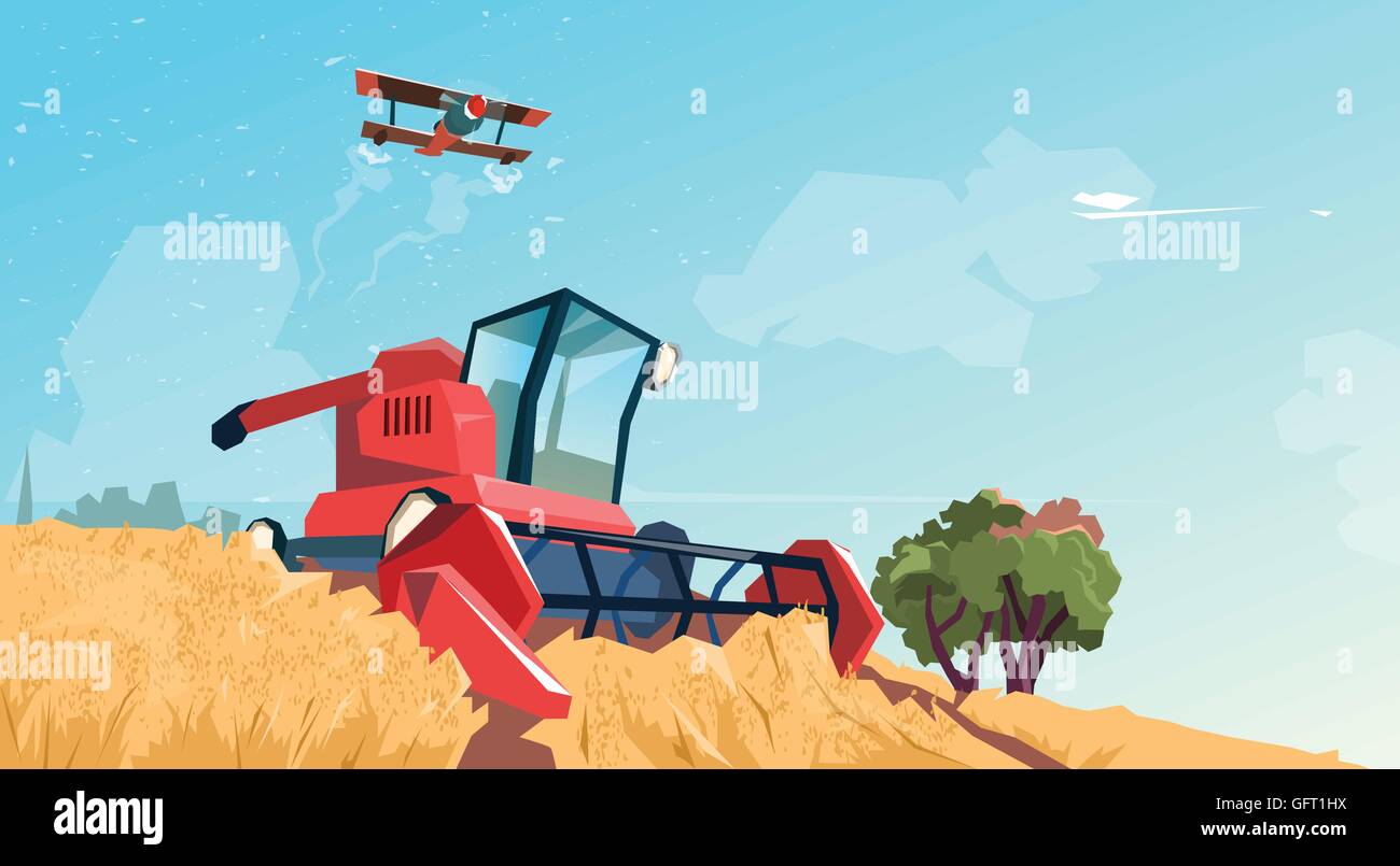 Harvester machine in field work Stock Vector Images - Alamy
