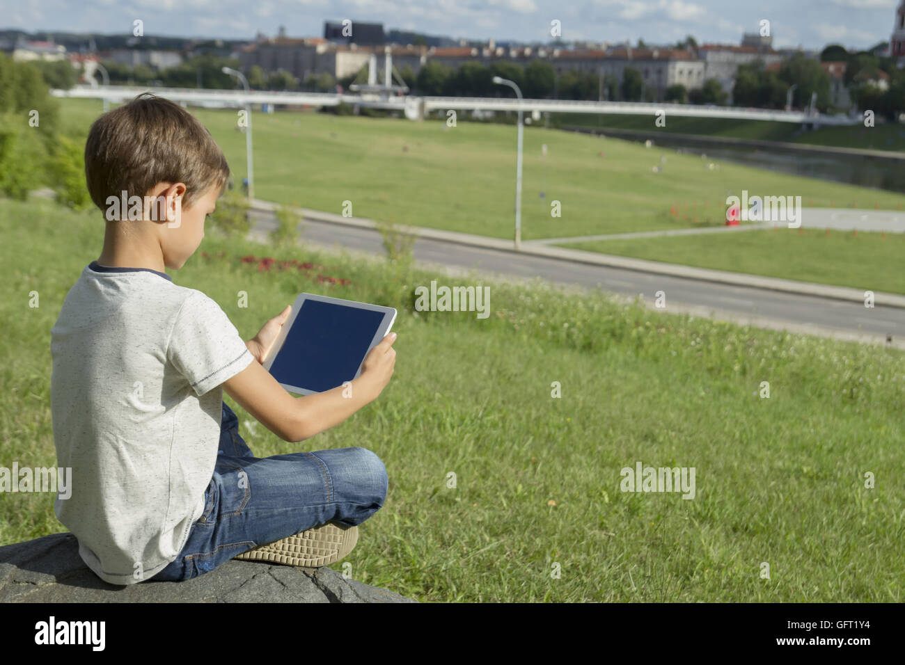 Child computer back view hi-res stock photography and images - Alamy