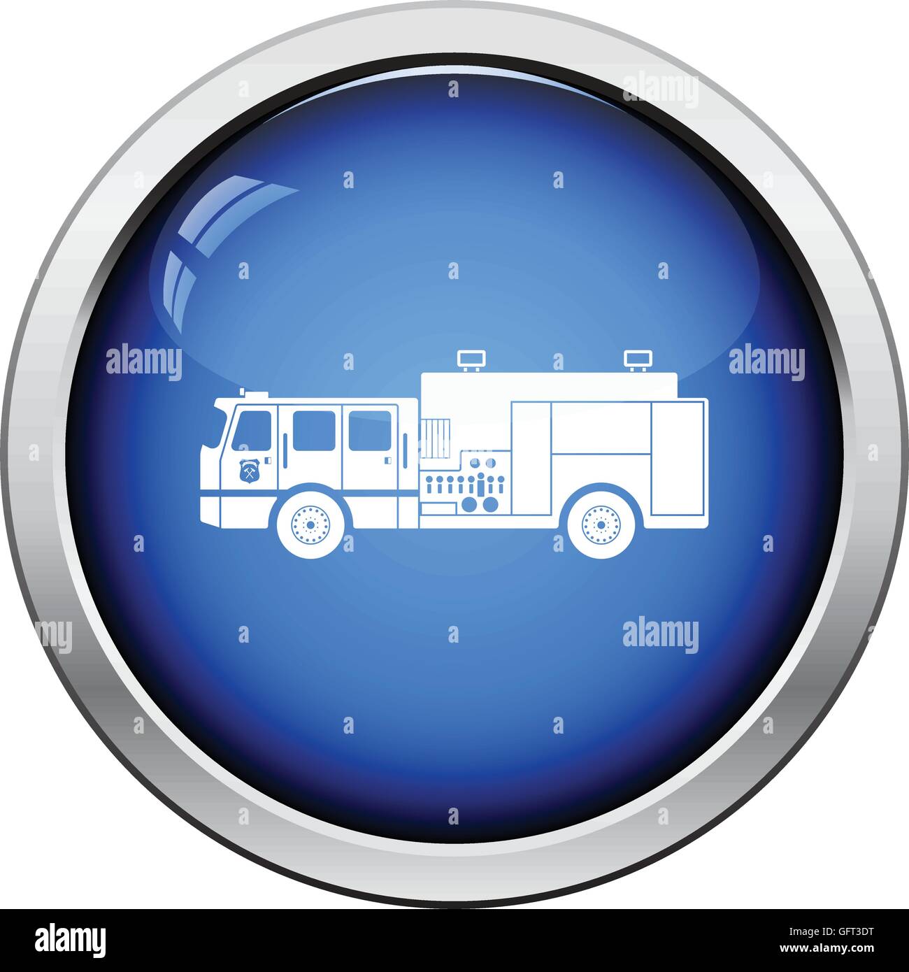Fire service truck icon. Glossy button design. Vector illustration ...