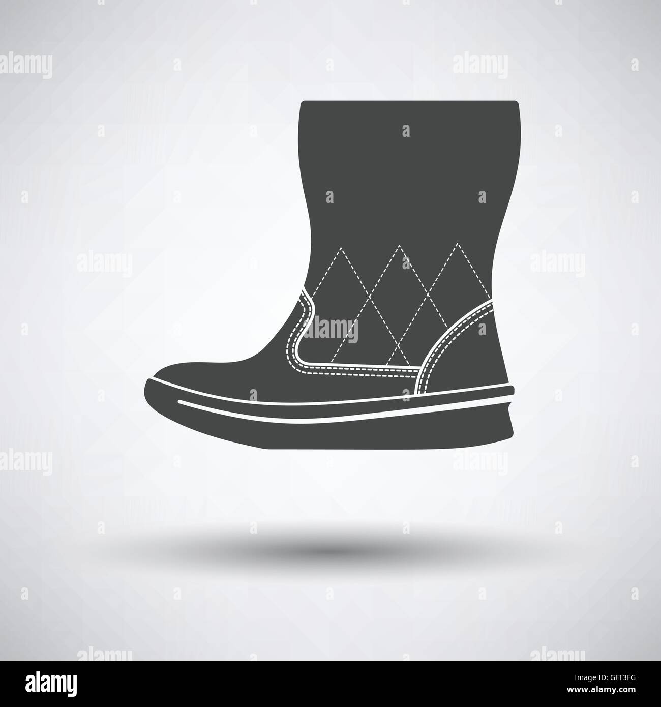 Woman fluffy boot icon on gray background with round shadow. Vector ...