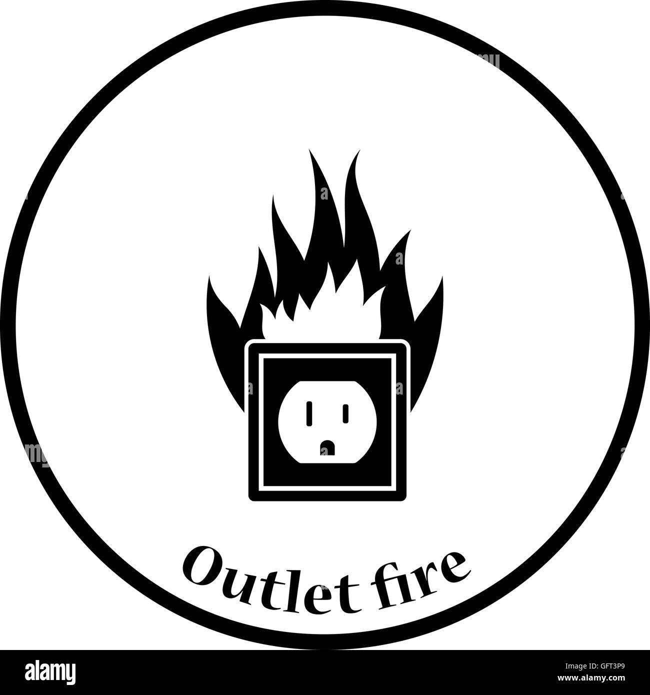 Electric outlet fire icon. Thin circle design. Vector illustration ...