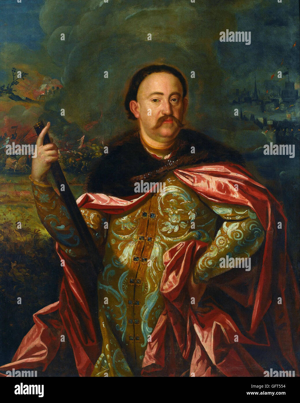Portrait of John III Sobieski with the battle at the background Stock ...
