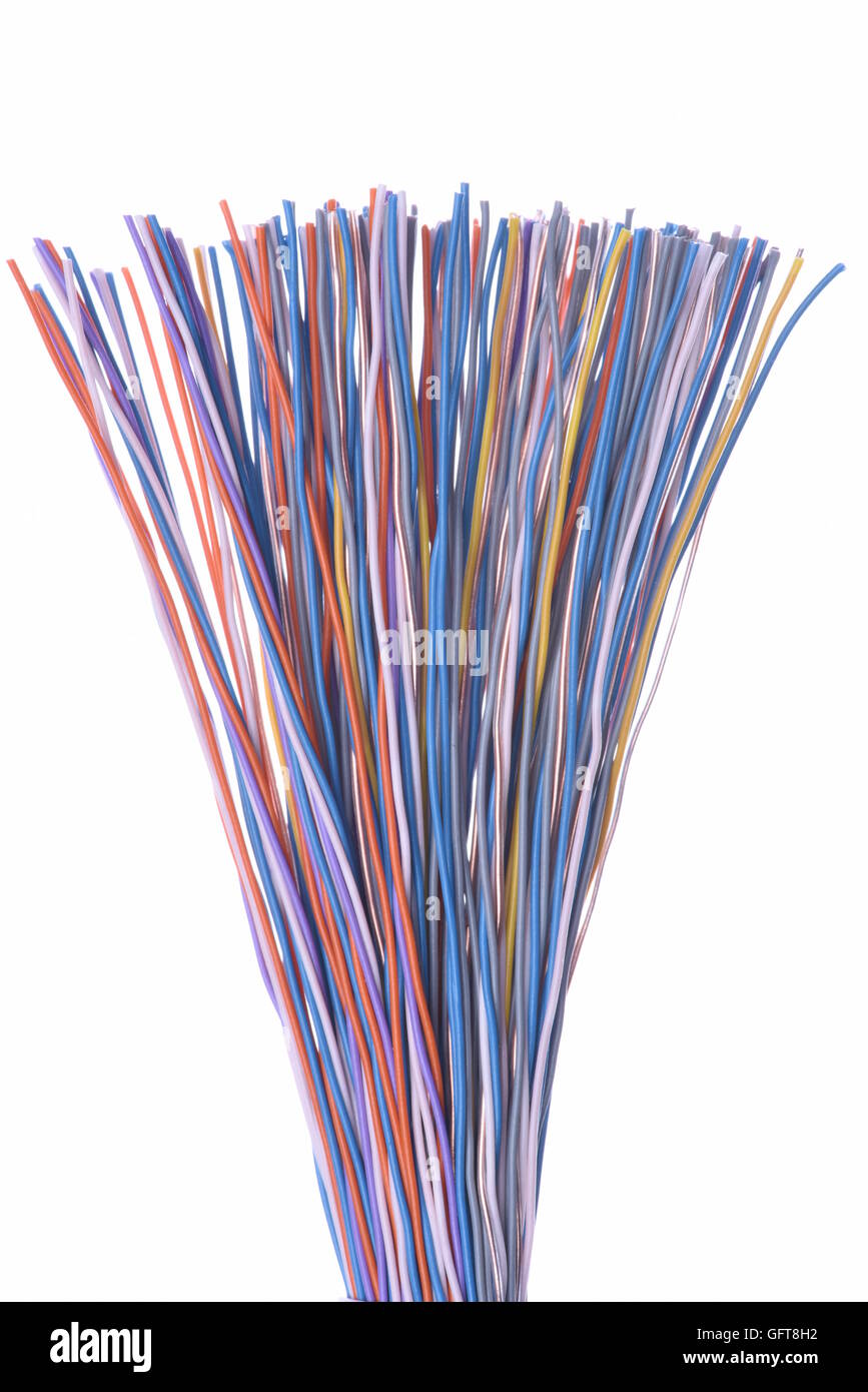 Multicolored cables isolated on white background Stock Photo - Alamy
