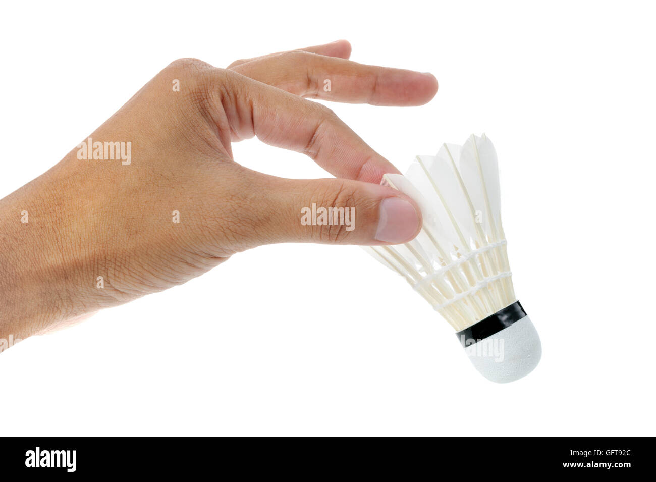 shuttlecock in human hand isolated on white background Stock Photo - Alamy