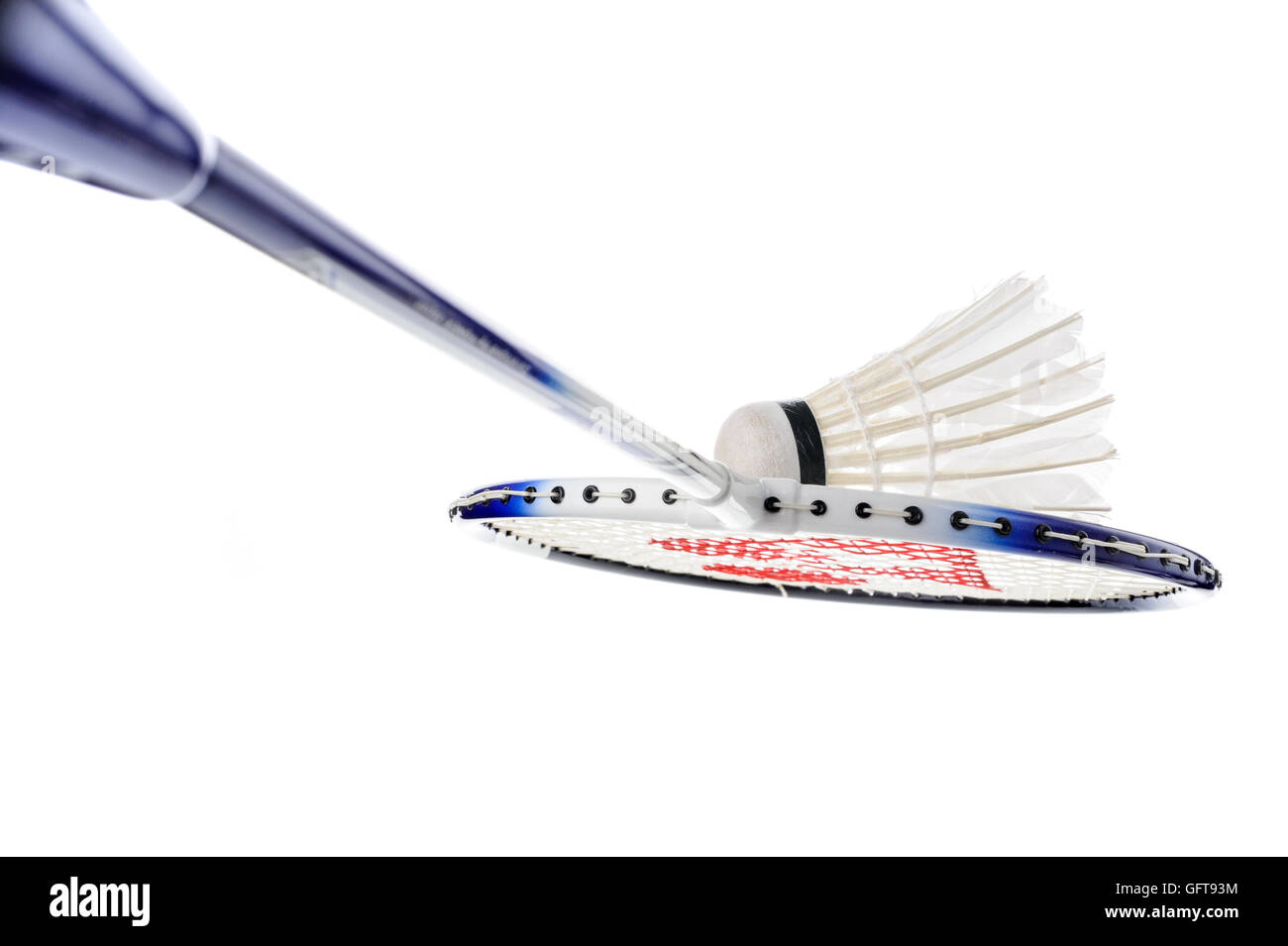 closeup shuttlecock isolated on badminton racket Stock Photo - Alamy