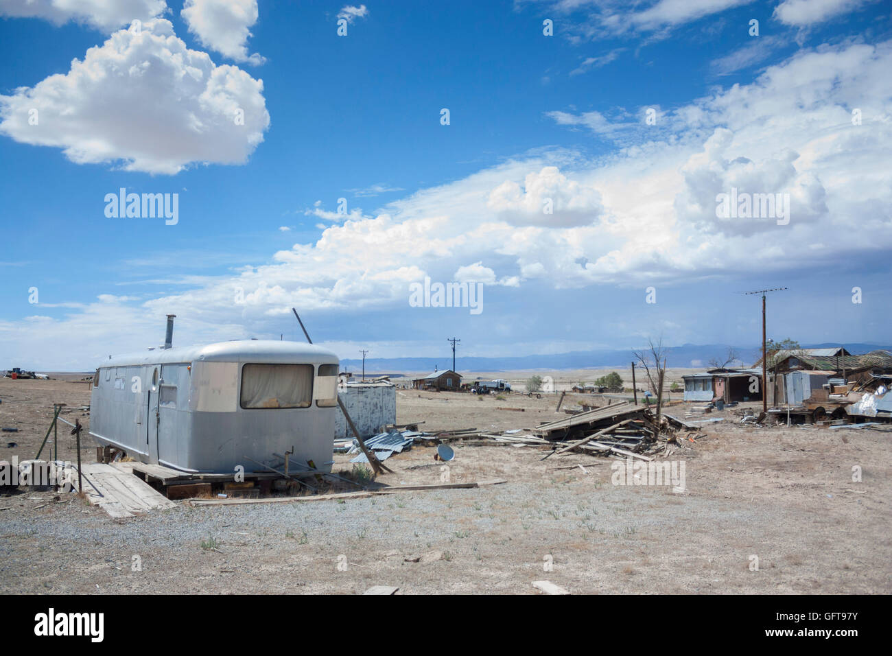 Abandoned caravan and buildings in the ghost town of Cisco Utah USA ...