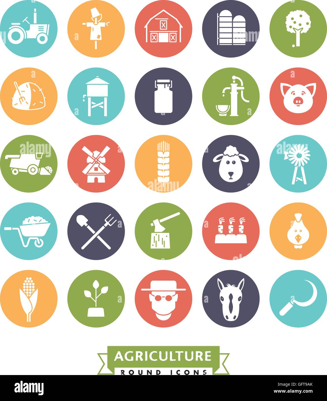 Solid color farming and agriculture vector round icons collection Stock ...