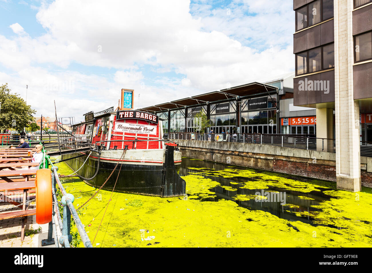 The barge restaurant bar Grimsby Town UK floating restaurant in green ...