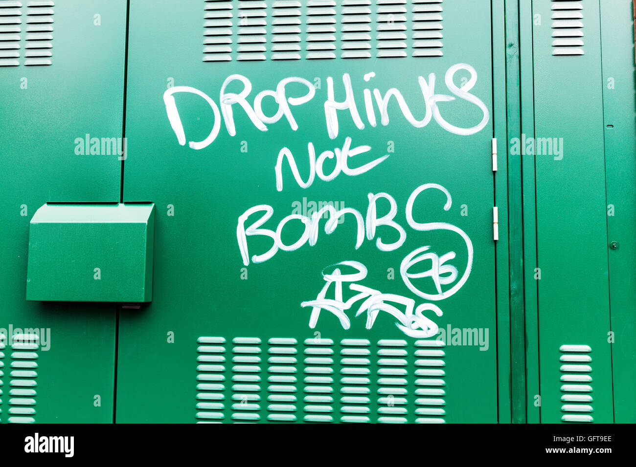 Graffiti saying words drop hints not bombs anti war against dropping ...