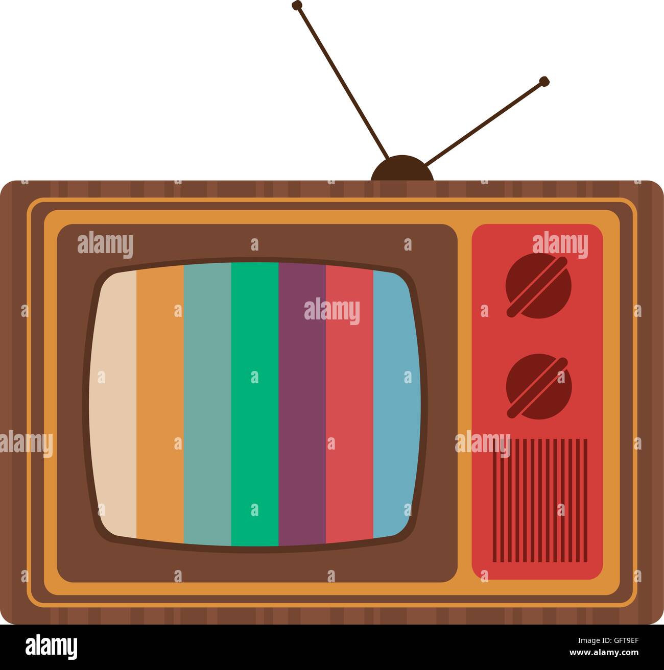 retro classic tv with antenna and colored stripes on screen icon Stock ...