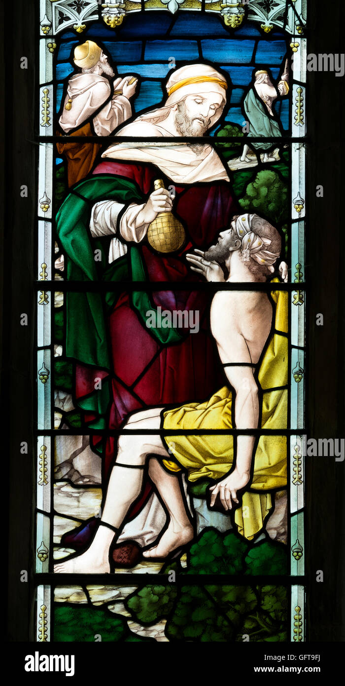 Good Samaritan stained glass in the Church of the Annunciation to the ...