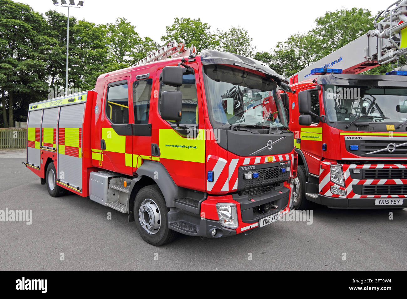 West Yorkshire Fire and Rescue Volvo Fire Engines Stock Photo - Alamy