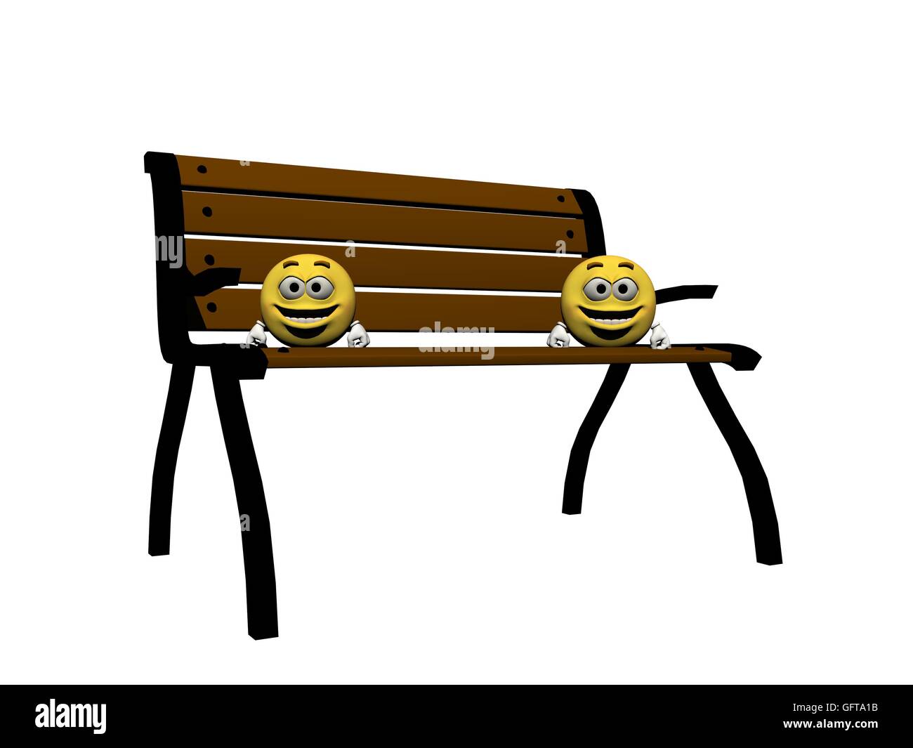 bench with two happy emoticon money isolated in white background Stock ...