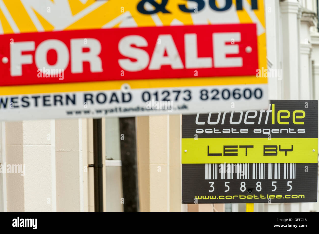 To Let agents' boards outside housing blocks in Brighton Stock Photo ...