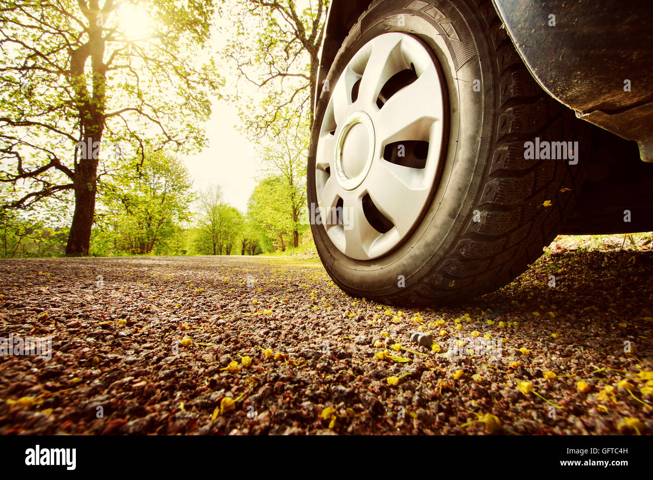 Car on asphalt road in spring Stock Photo - Alamy