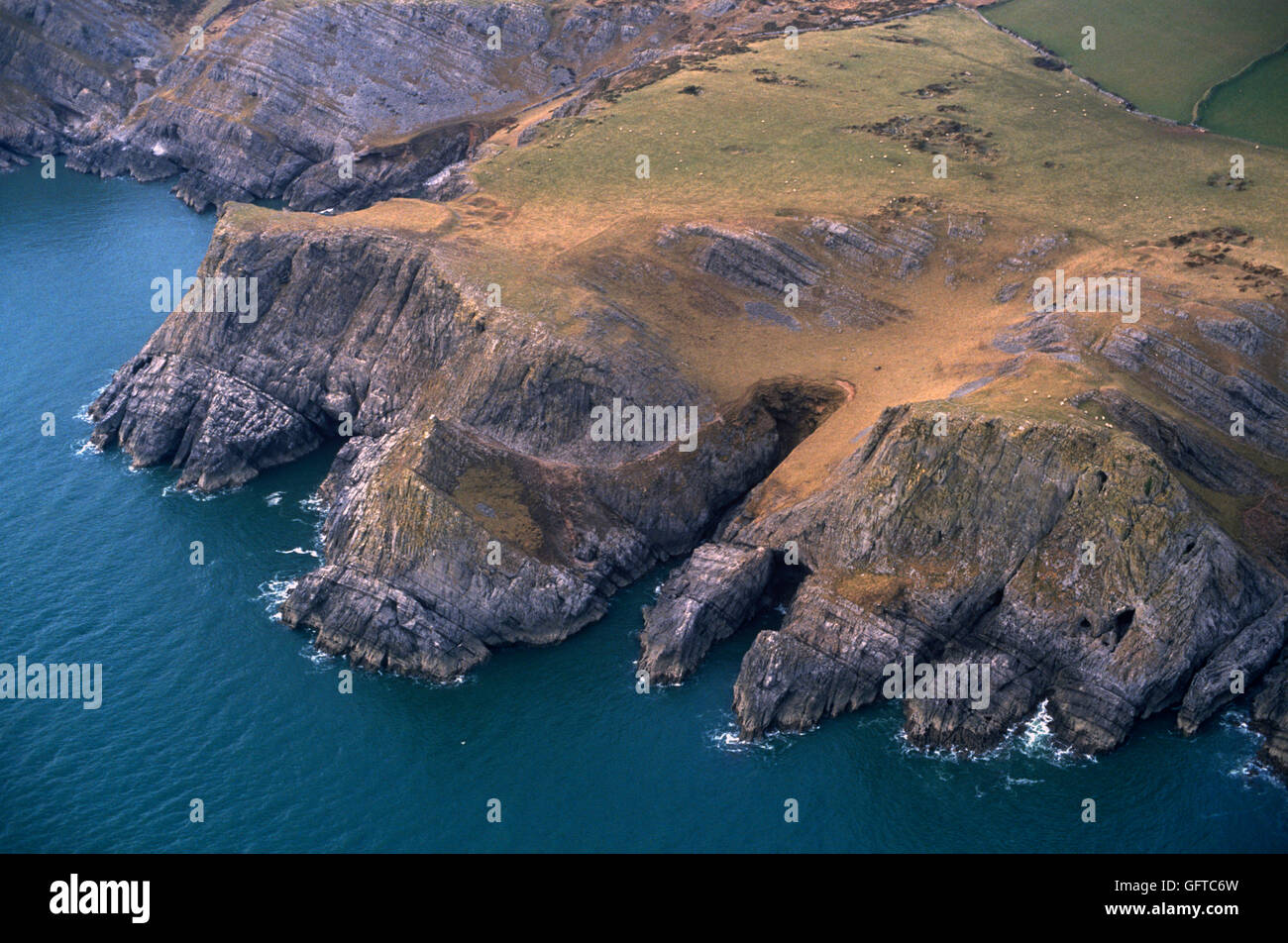 Paviland cave aerial from Horse Cliff Fort and headlands - oldest ...