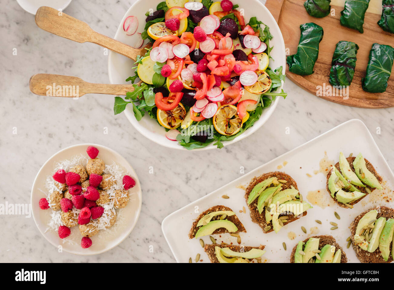 View from above of a table with a prepared lunchtime buffet Stock Photo ...