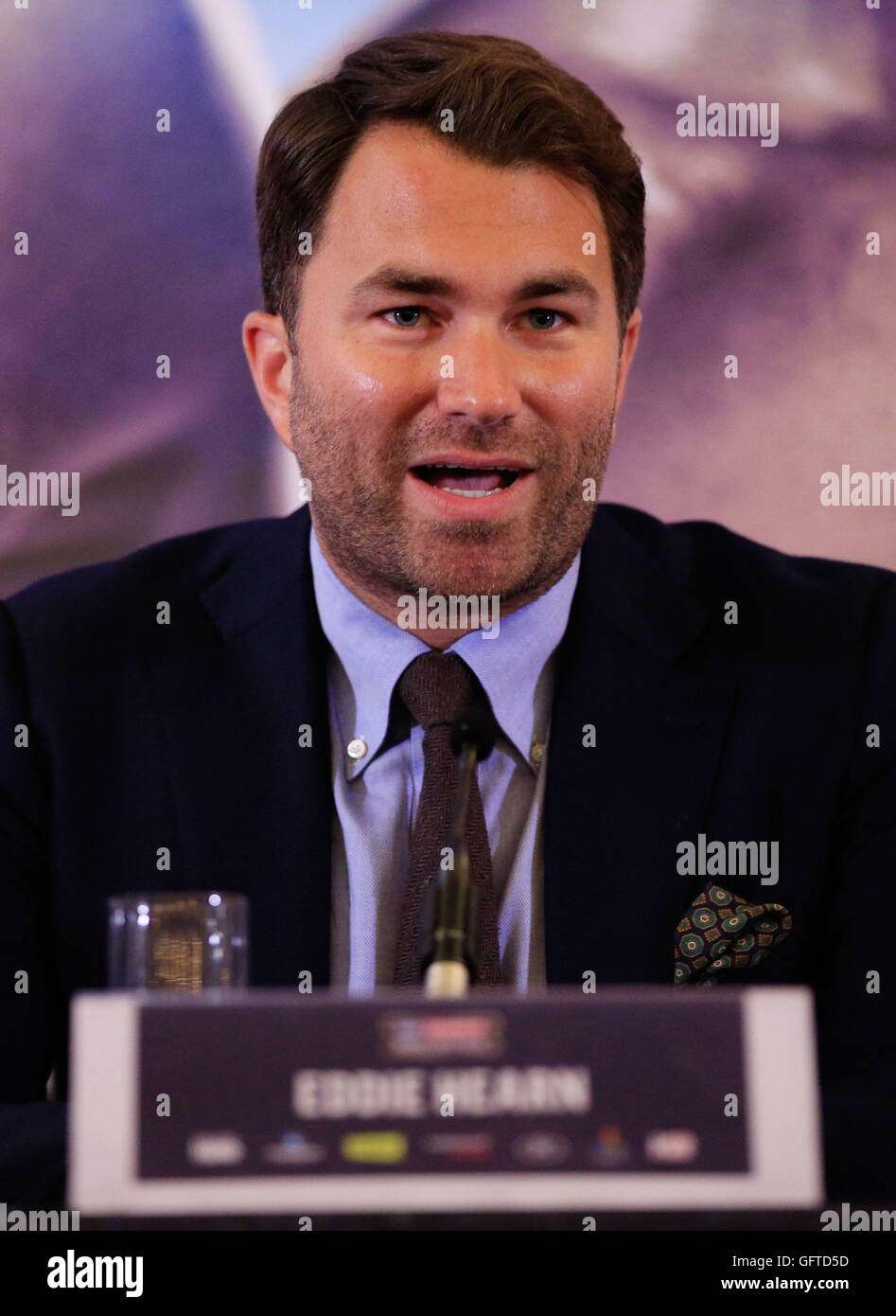Eddie Hearn during the press conference at the Dorchester Hotel, London ...