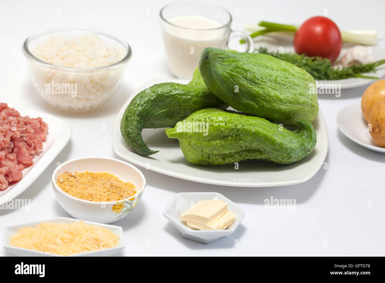 Ingredients to cook stuffing cucumber Stock Photo - Alamy