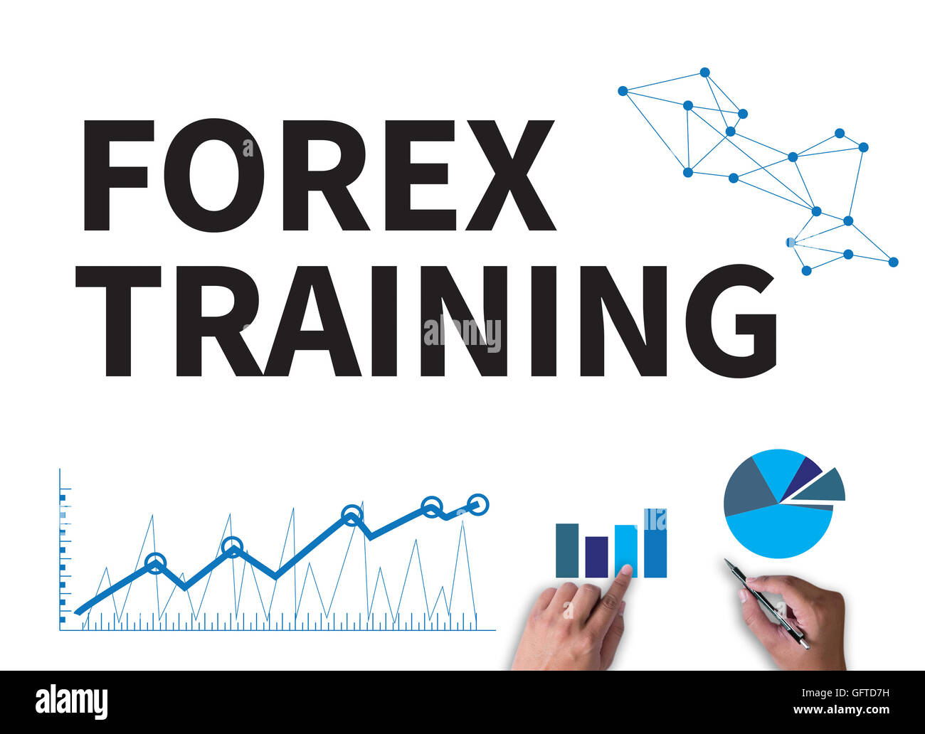 FOREX TRAINING businessman work on white broad, top view Stock Photo ...
