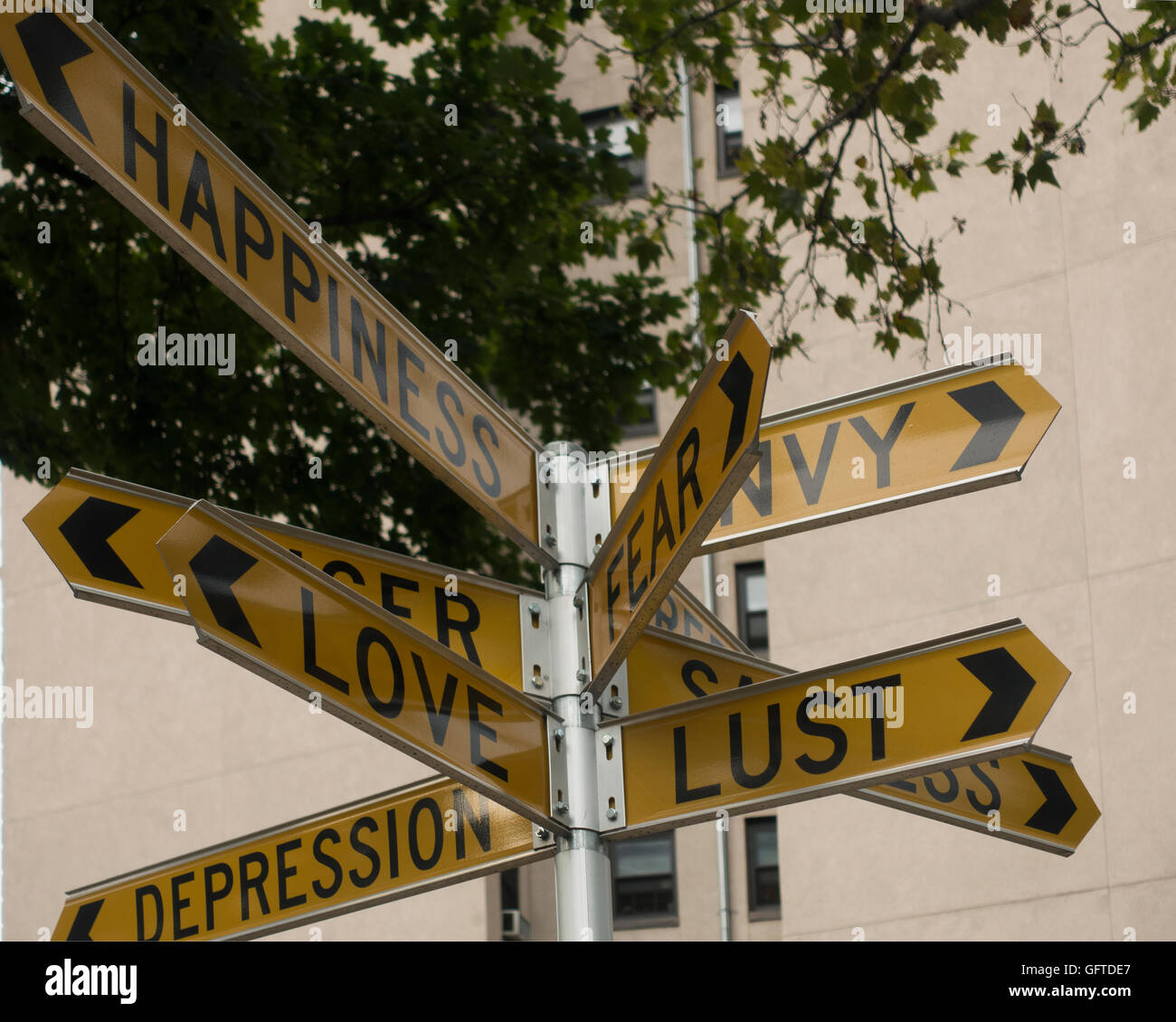 Signpost artrwork on First Street Green NYC Stock Photo - Alamy