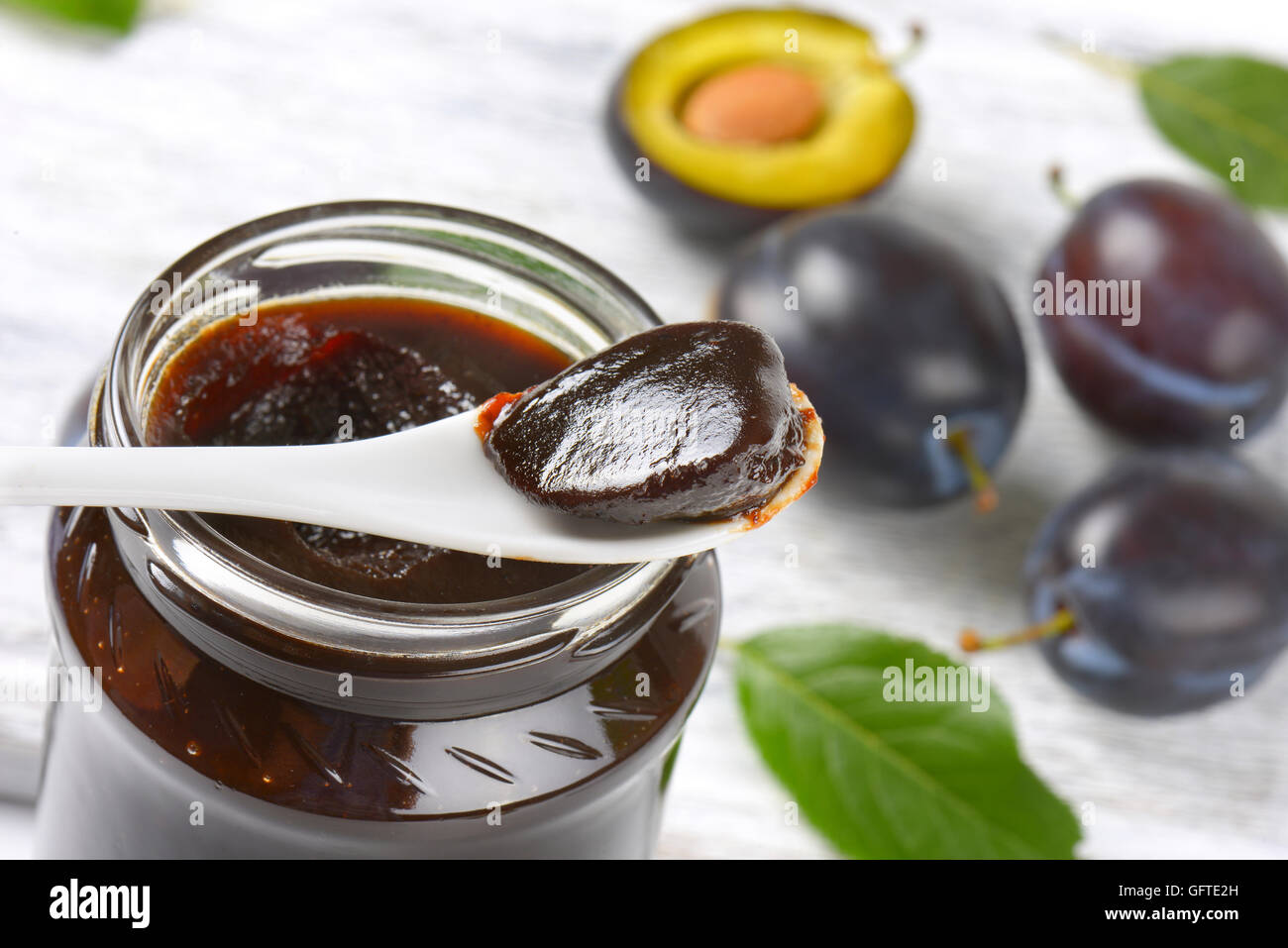 spoon of fresh plum jam Stock Photo - Alamy