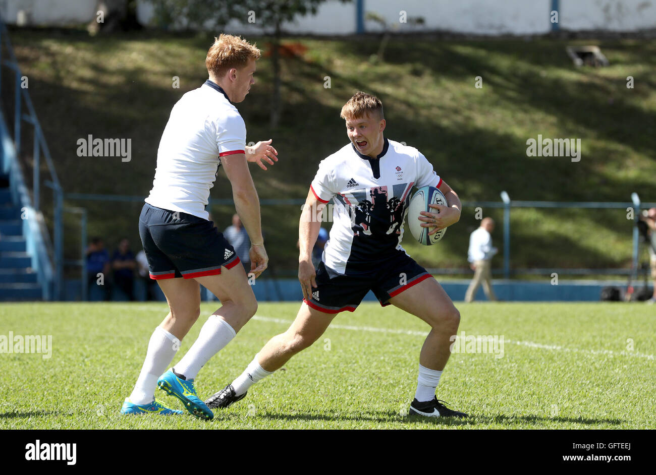 Team GB Rugby 7's James Davies (right) at the team training camp in ...