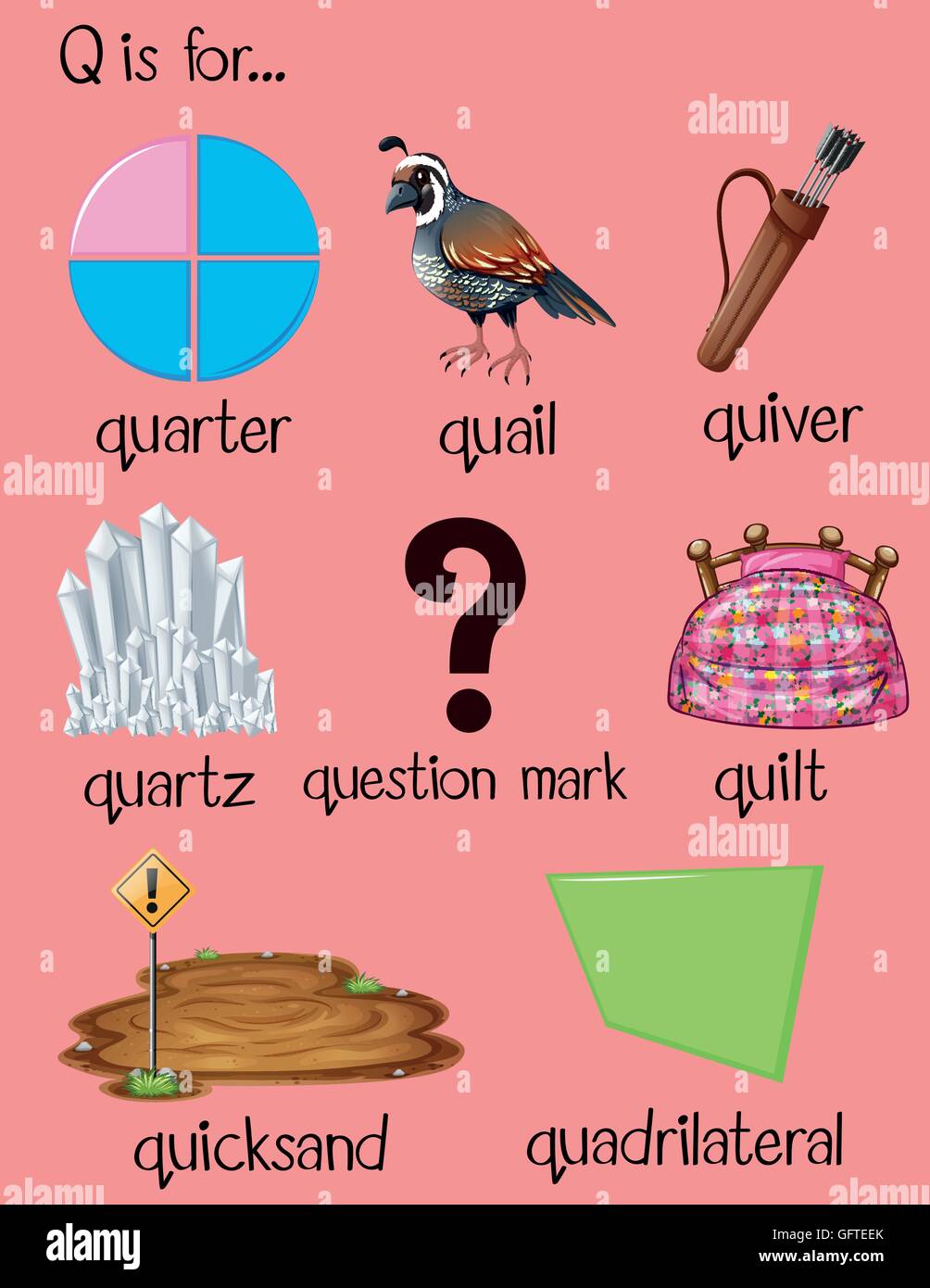 Many Words Begin With Letter Q Illustration Stock Vector Image Art