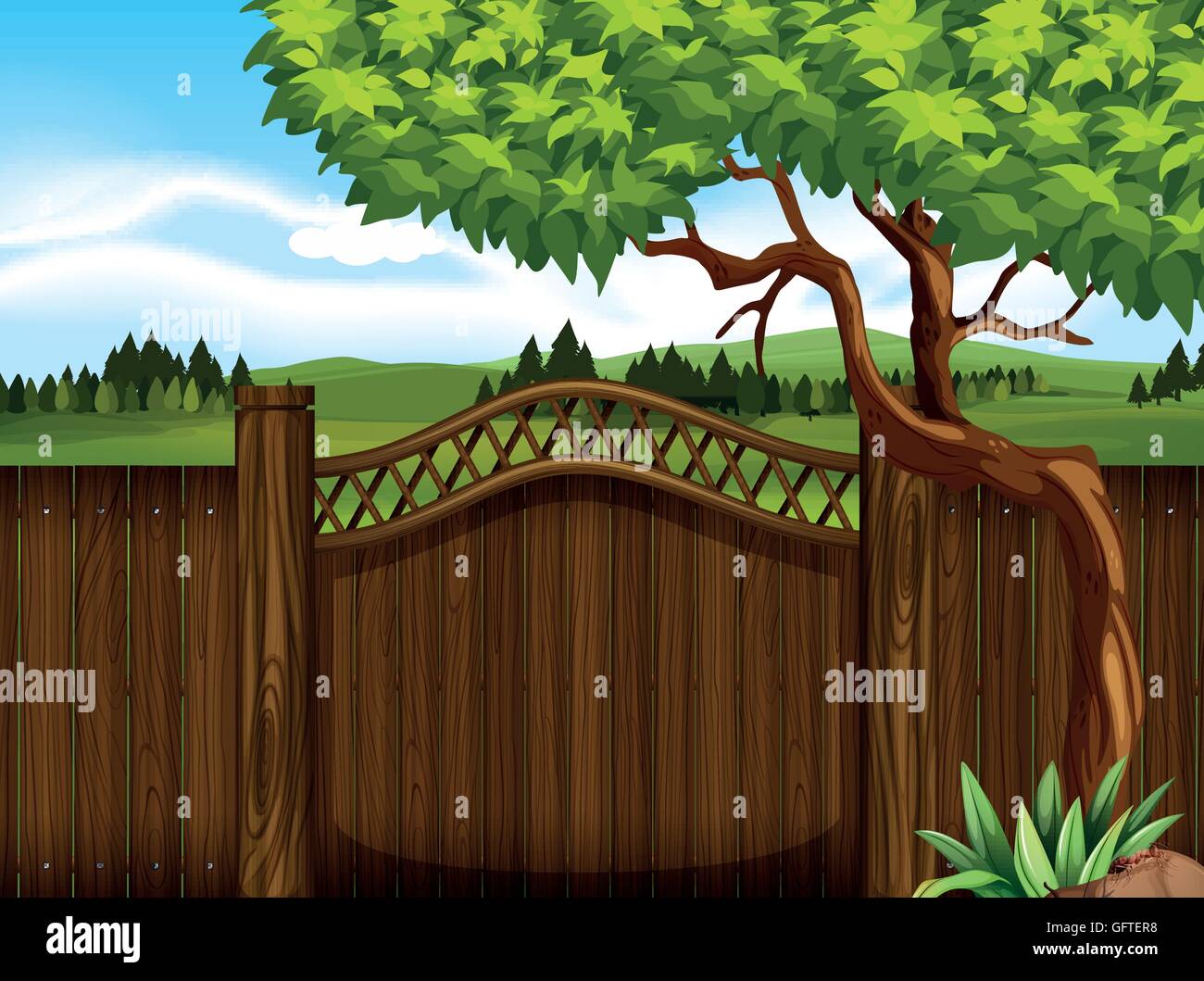 Garden backyard fence Stock Vector Images - Alamy