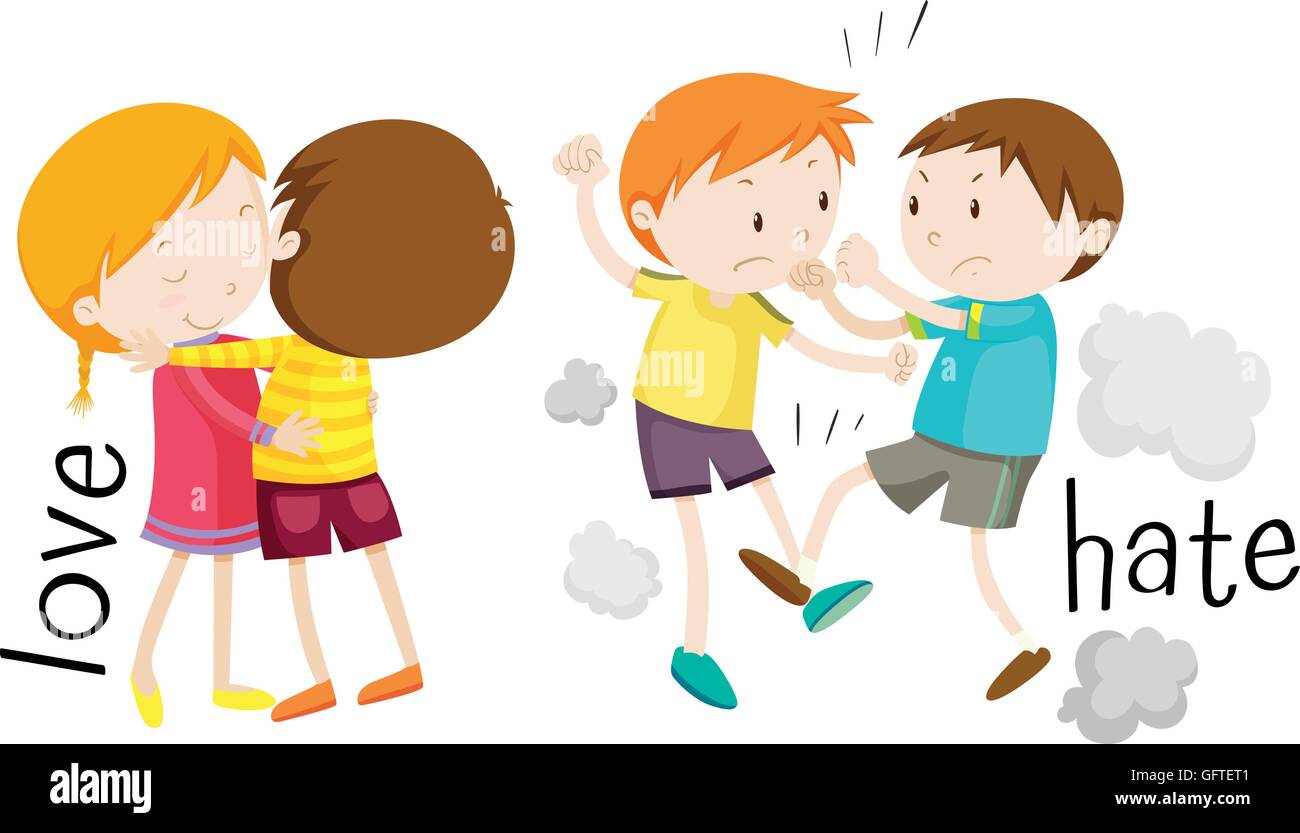Kids showing love and hate illustration Stock Vector Image & Art - Alamy