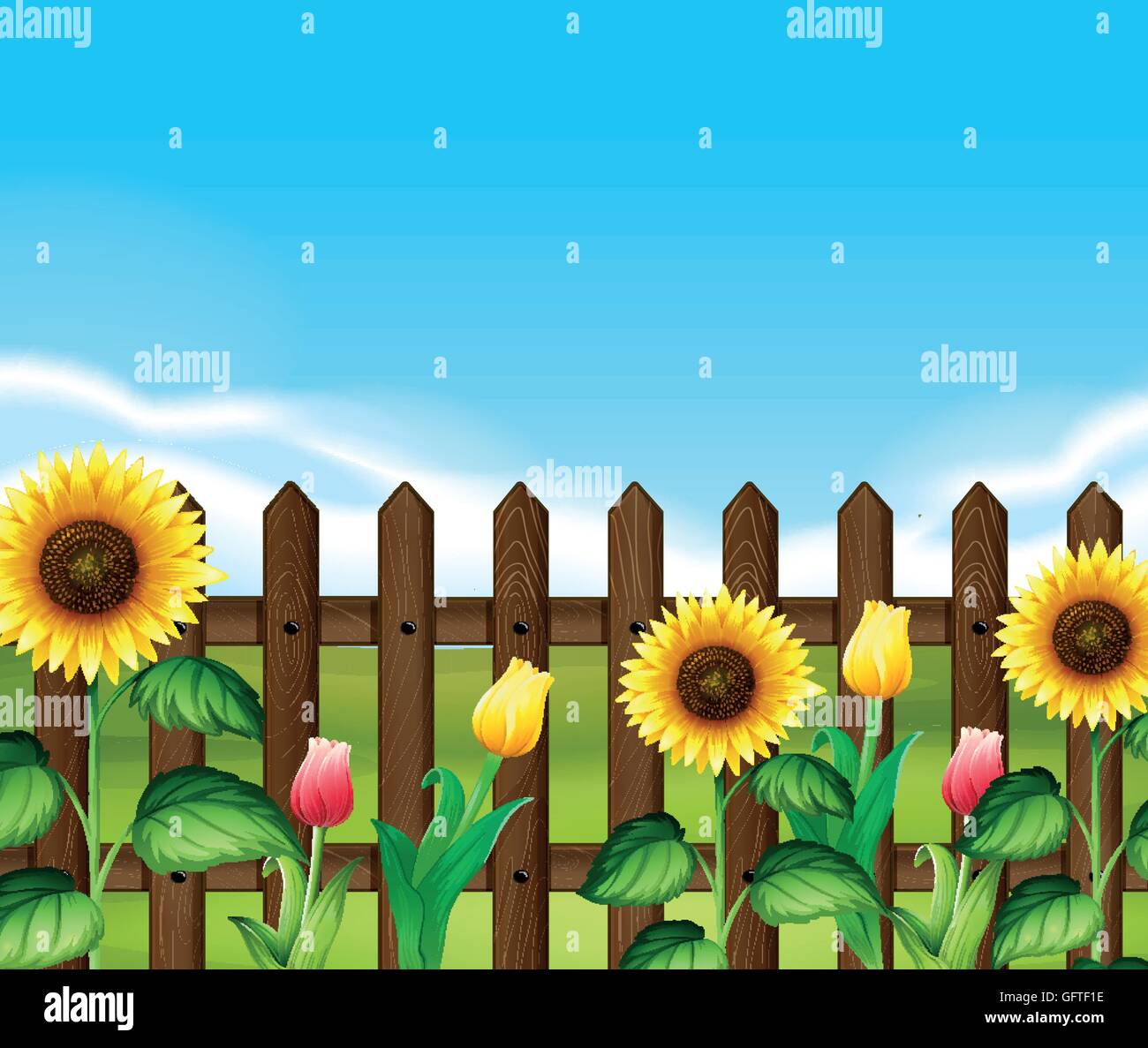 Garden fence and flowers Stock Vector Images - Alamy