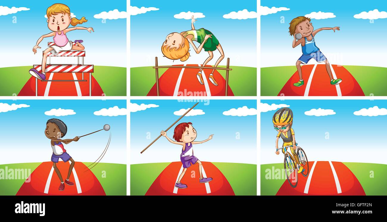 Athletes doing different sports in the field illustration Stock Vector ...