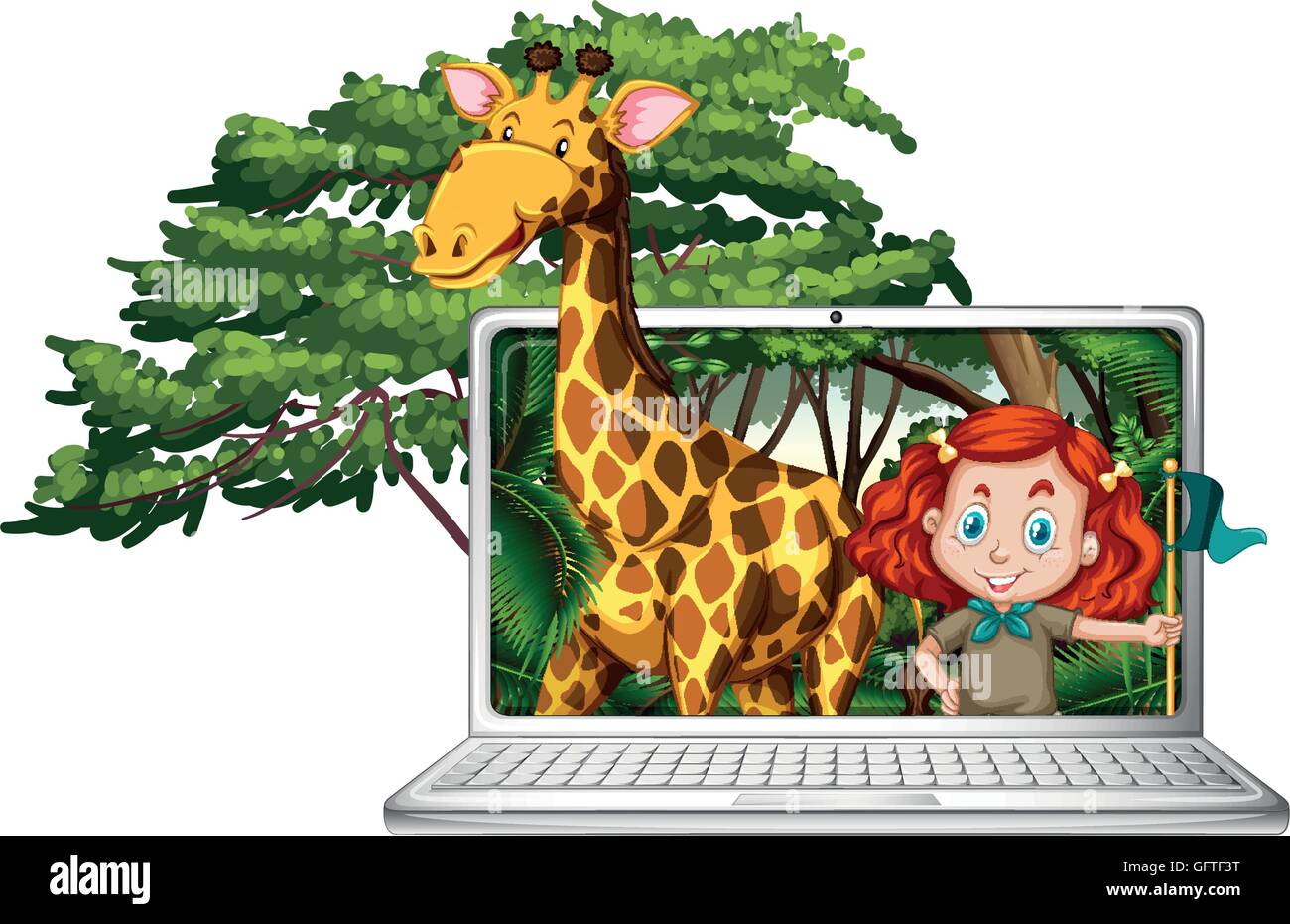 Girl and giraffe on computer screen illustration Stock Vector Image ...