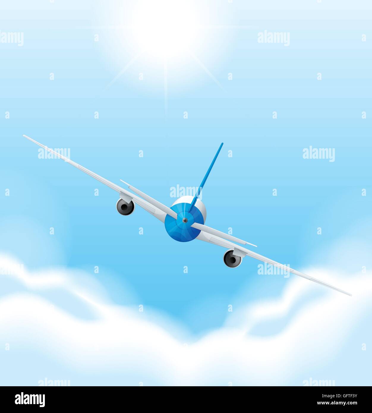 Back of airplane flying in the sky illustration Stock Vector Image ...