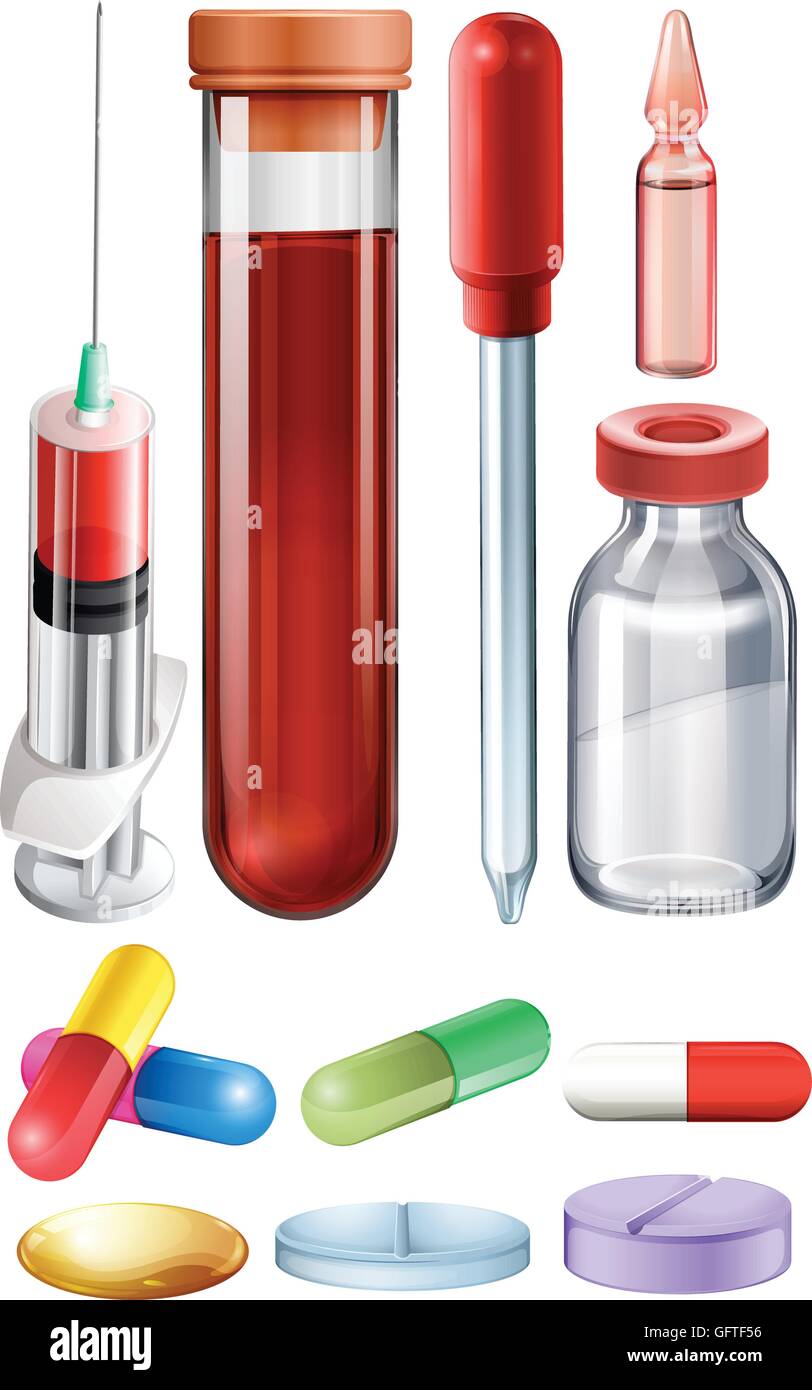 Medical set with syringe and medicine illustration Stock Vector Image ...