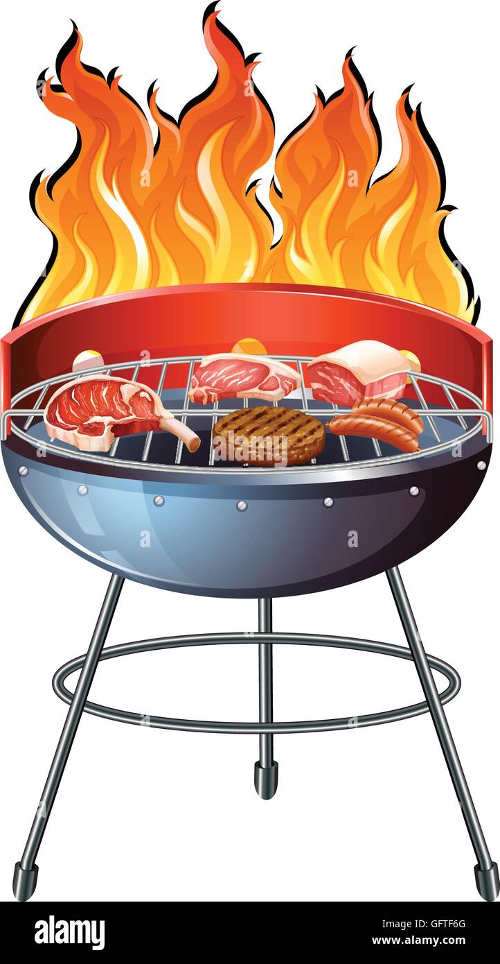 Different types of meat on the grill illustration Stock Vector Image ...