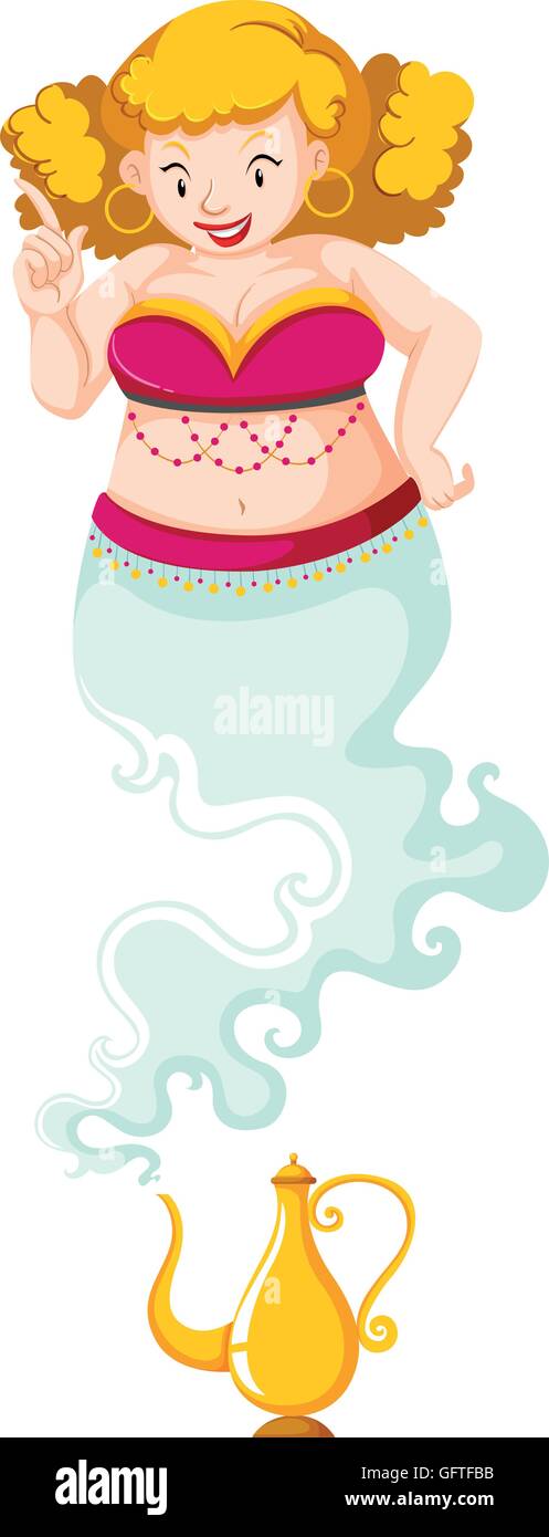 Genie In Pink Costume And Golden Lamp Illustration Stock Vector Image