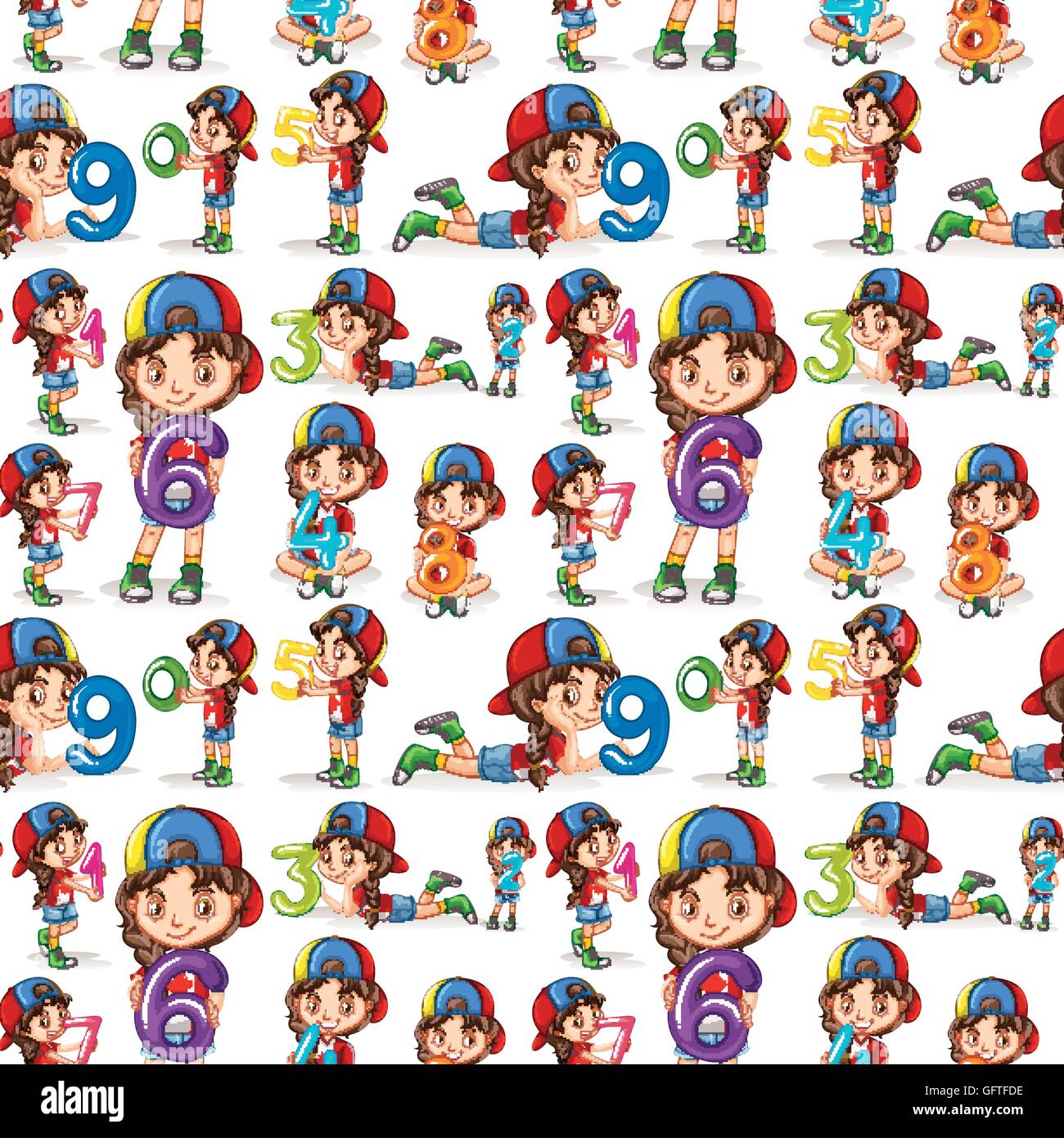 Seamless background with girl and numbers illustration Stock Vector ...