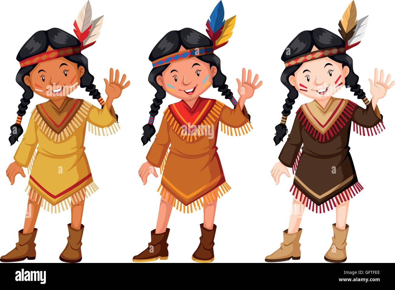 Native American Indians in brown costume illustration Stock Vector ...