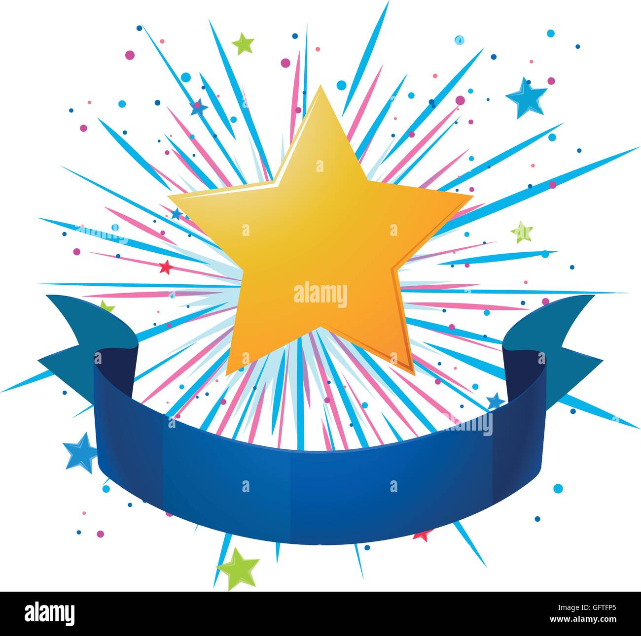 Banner design with blue ribbon and yellow star illustration Stock ...