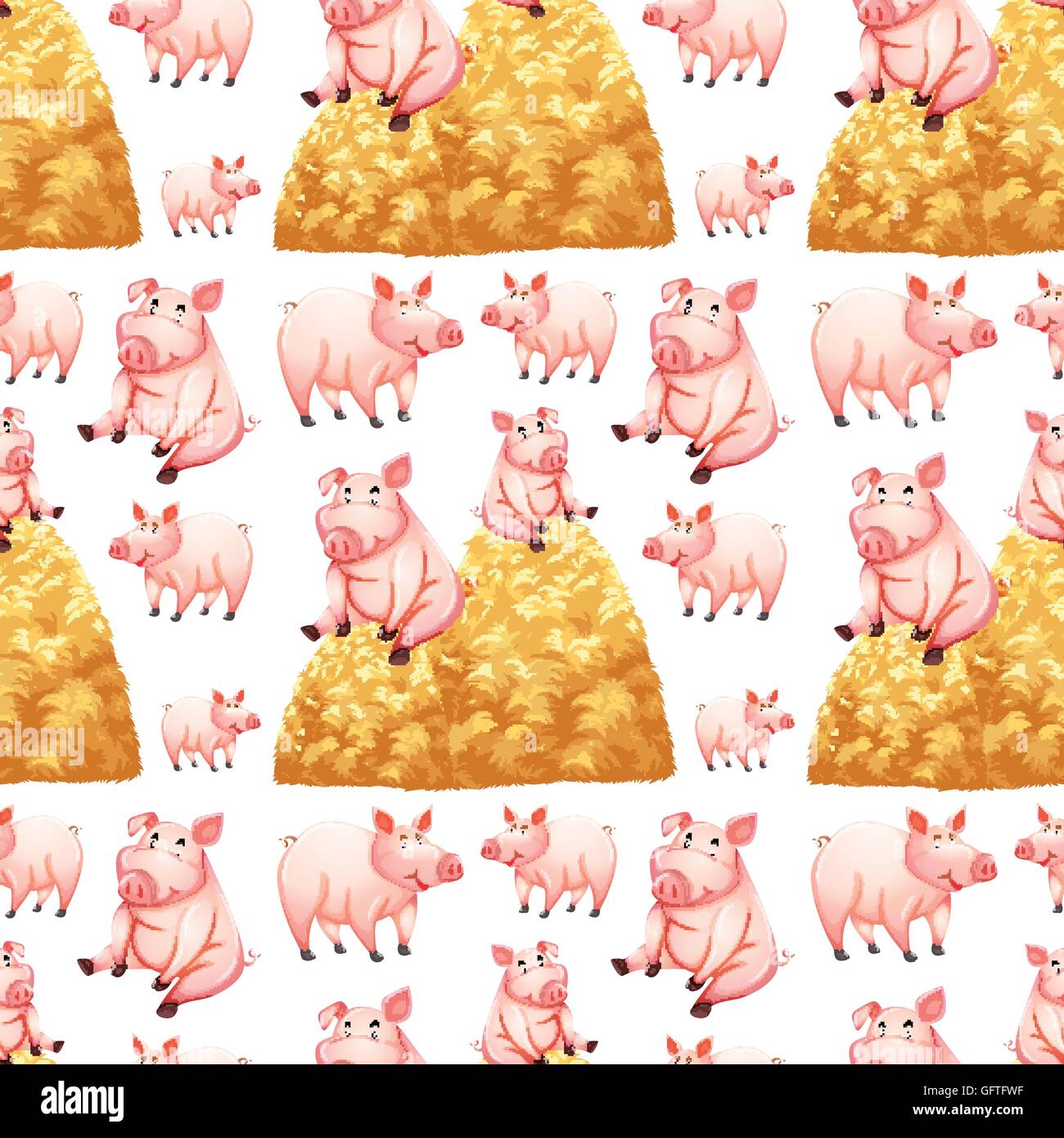 Seamless background with pigs and haystacks illustration Stock Vector ...