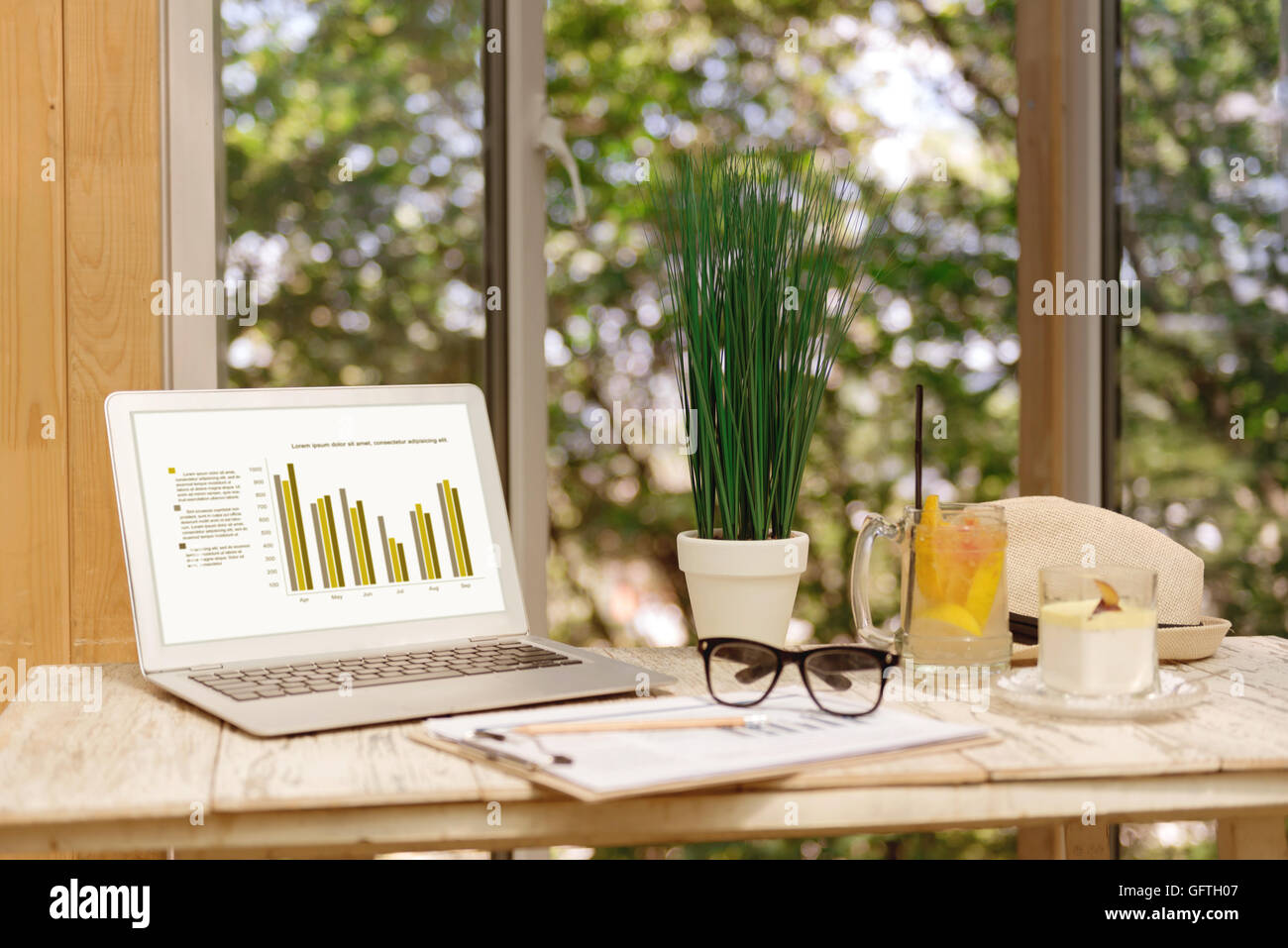 Laptop standing on the table Stock Photo - Alamy