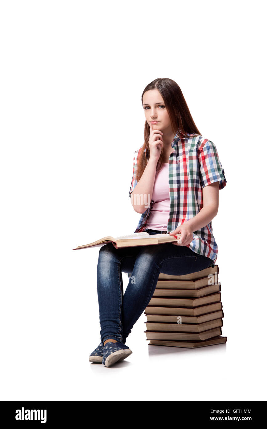 Student with books isolated on the white background Stock Photo - Alamy