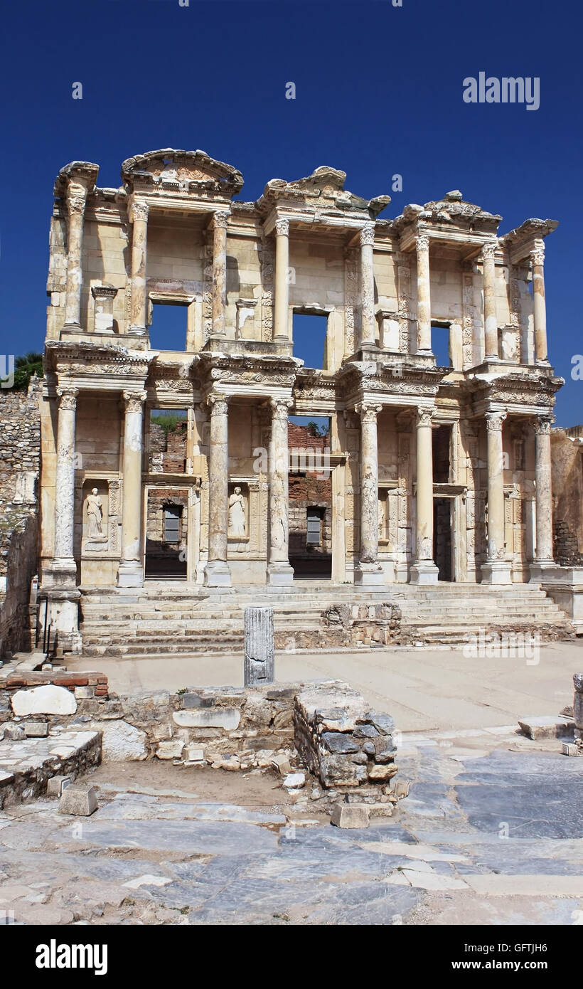 Facade of ancient Celsius Library in Ephesus, Turkey Stock Photo - Alamy