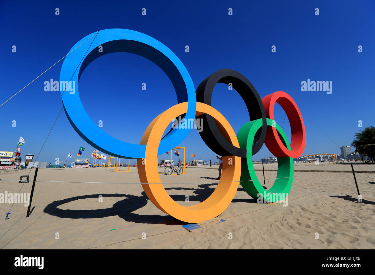 The Olympic Rings on Copacabana Beach ahead of the Rio Olympic Games ...