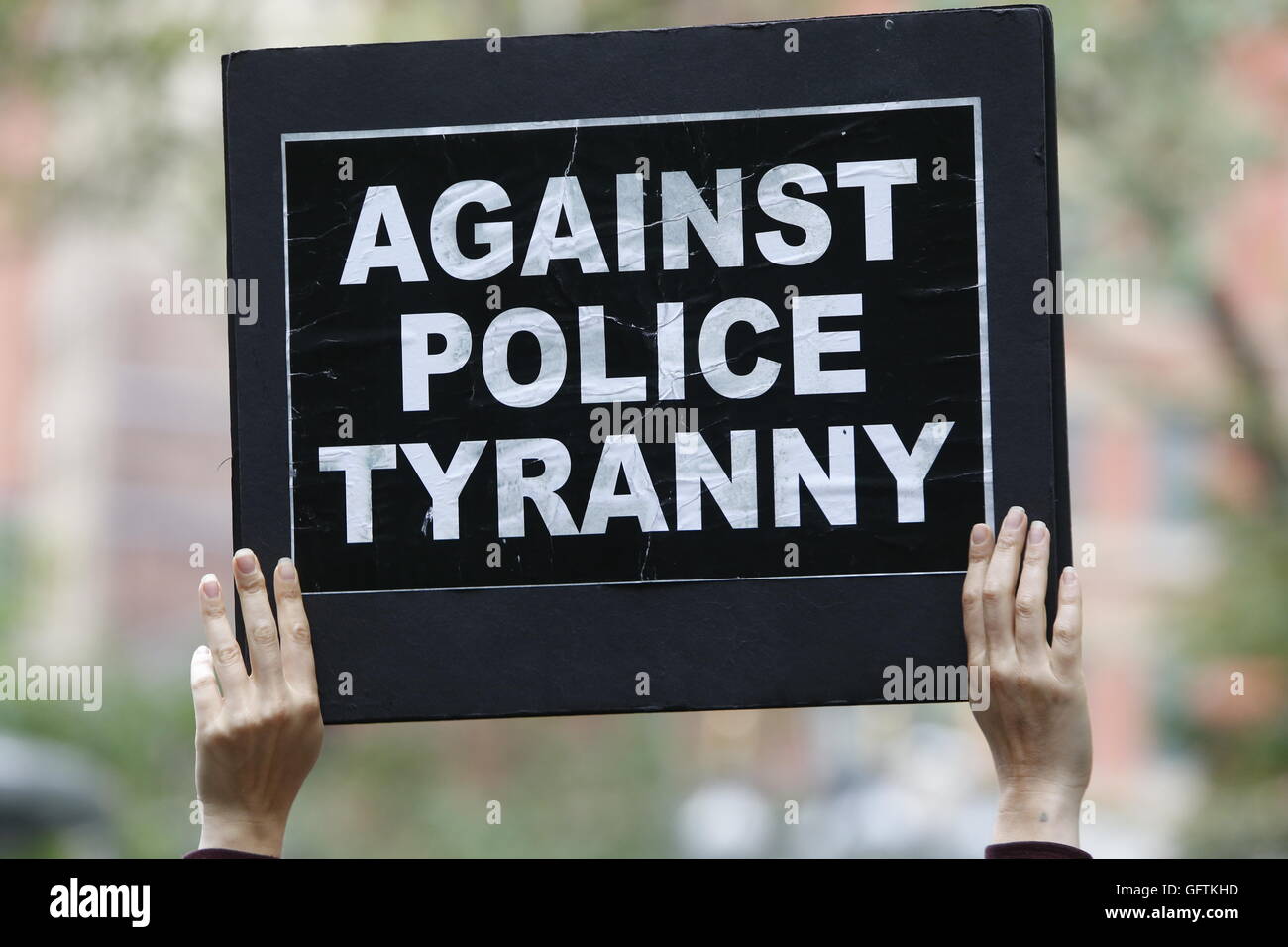 New York City, United States. 01st Aug, 2016. Sign opposing law ...