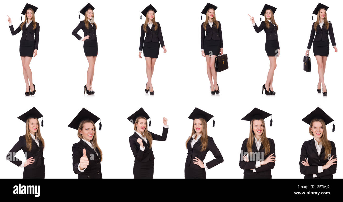 Woman student isolated on white background Stock Photo - Alamy