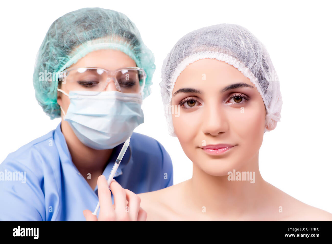 Young woman preparing for plastic surgery isolated on white Stock Photo ...