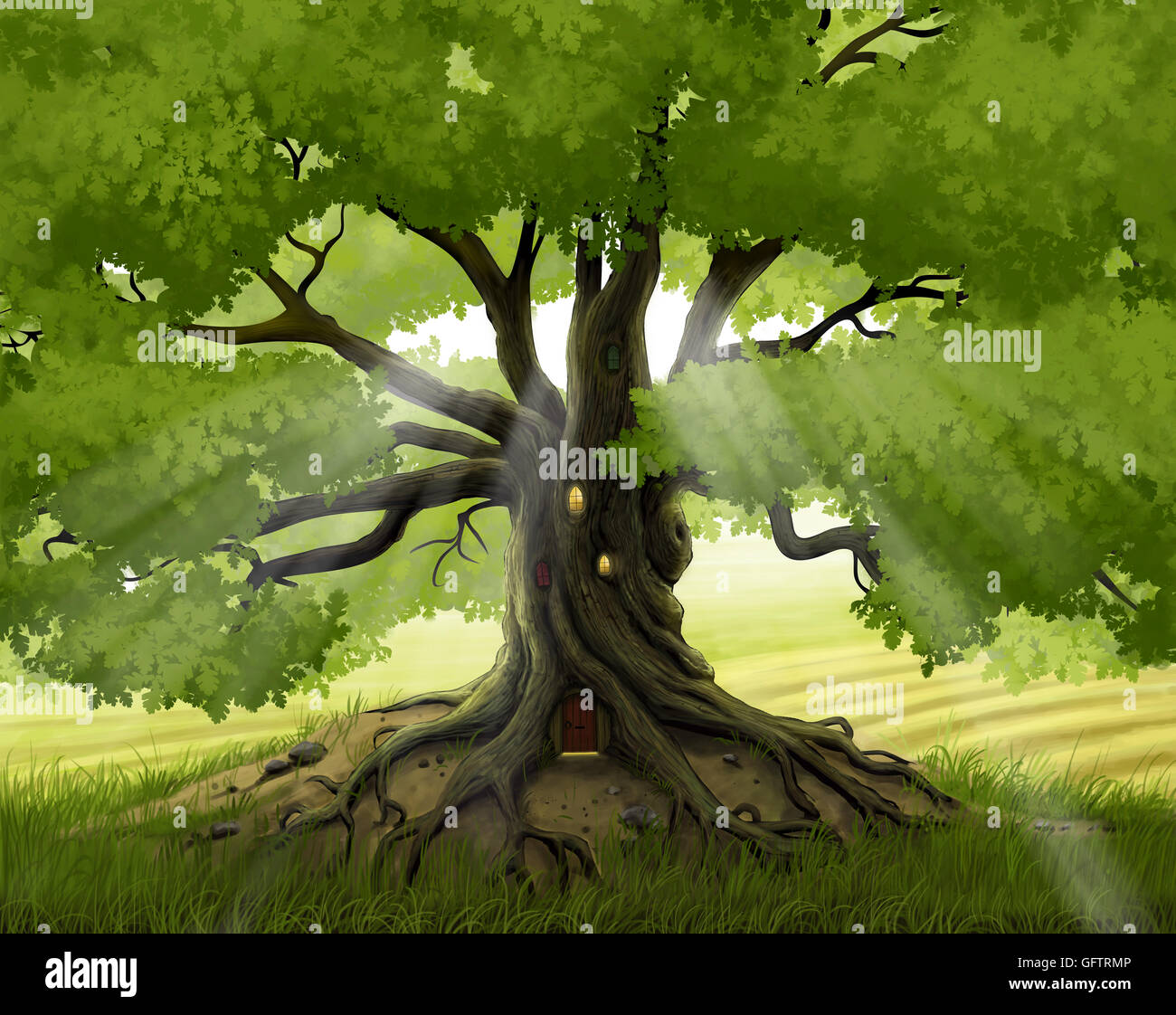 Digital illustration old oak tree hi-res stock photography and images ...