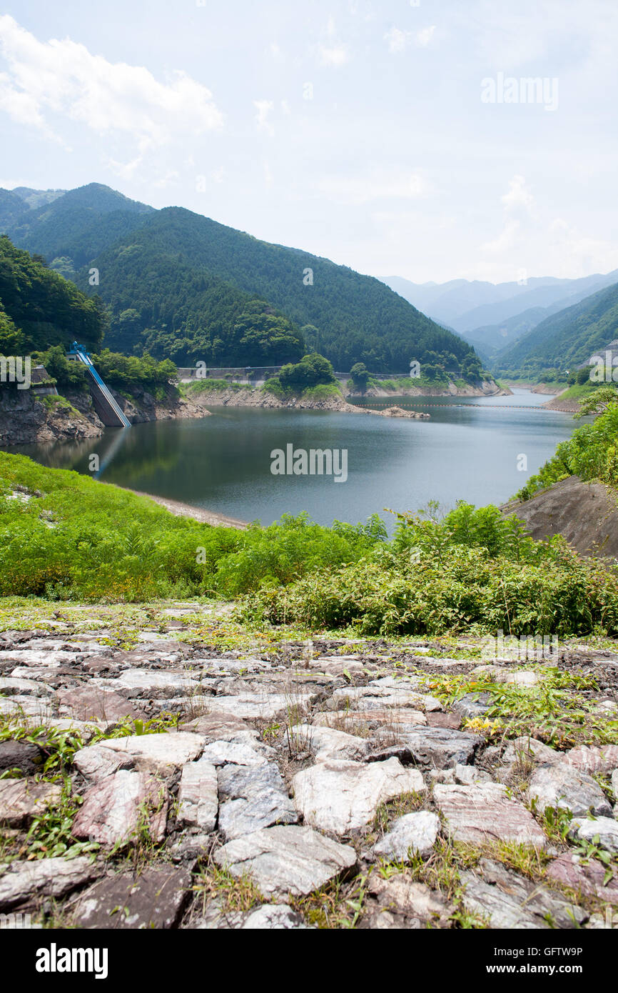 Rockfill dam in Japan in summer Stock Photo - Alamy